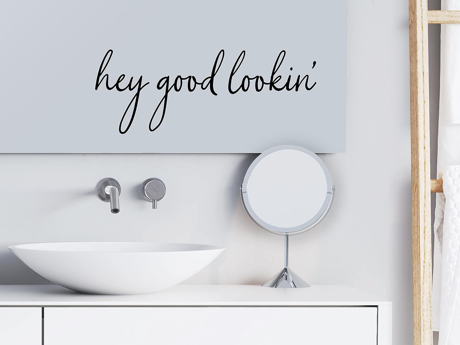 Cursive Bathroom Wall Decal Matte Finish Vinyl Black, White, Grey ...