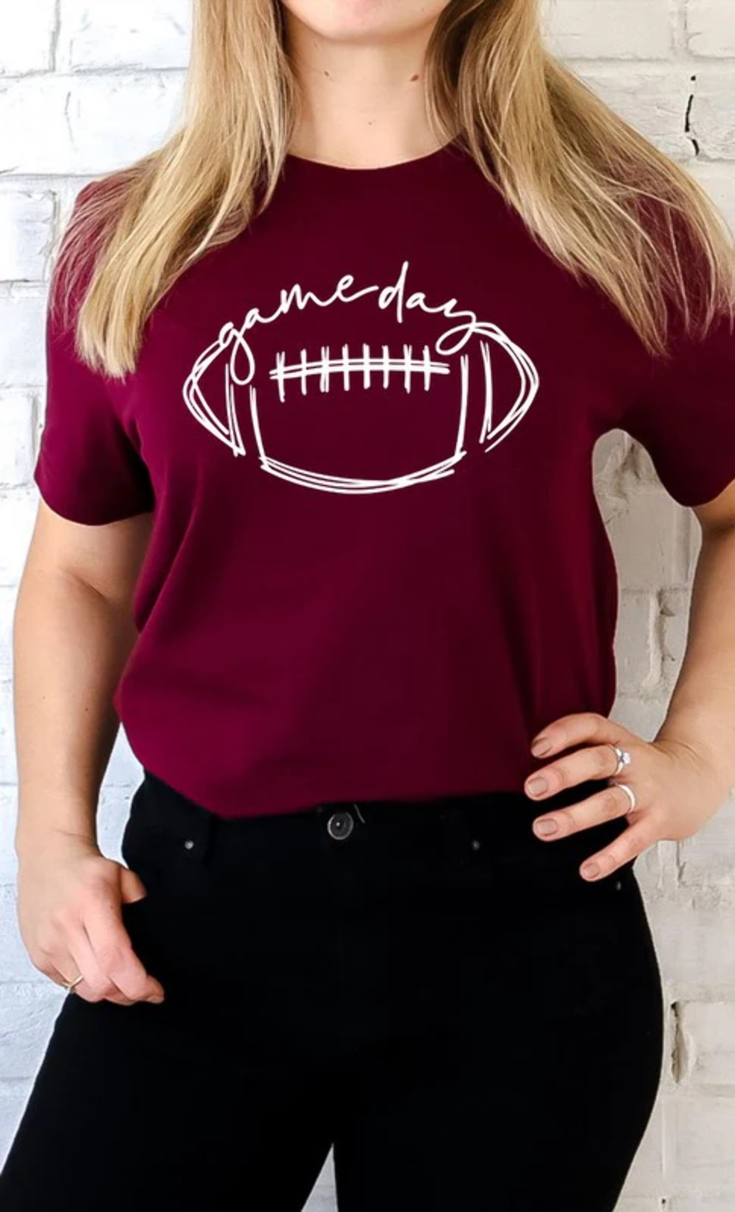 Cursive Football Game Day Graphic Tee T-Shirt - Walmart.com