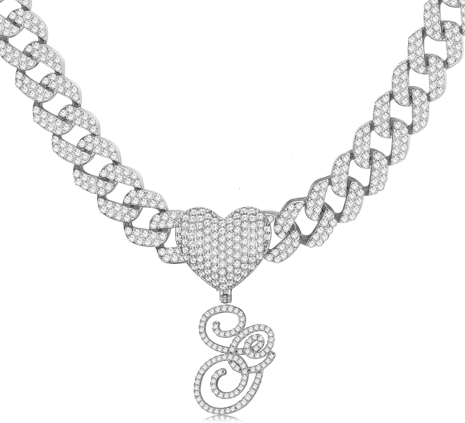 Cursive Gold Initial Pendant Necklace Iced Out Miami Cuban Link Chain ...