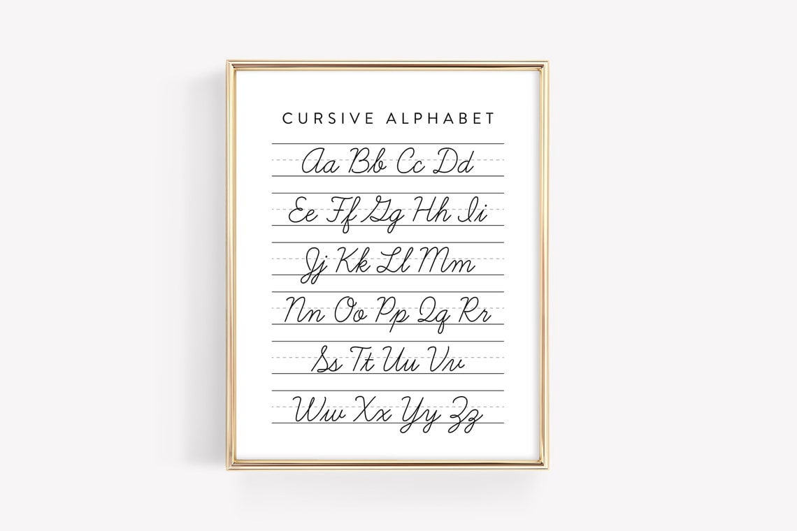 Cursive Handwriting Poster Alphabet Chart Montessori Learning Art Print ...