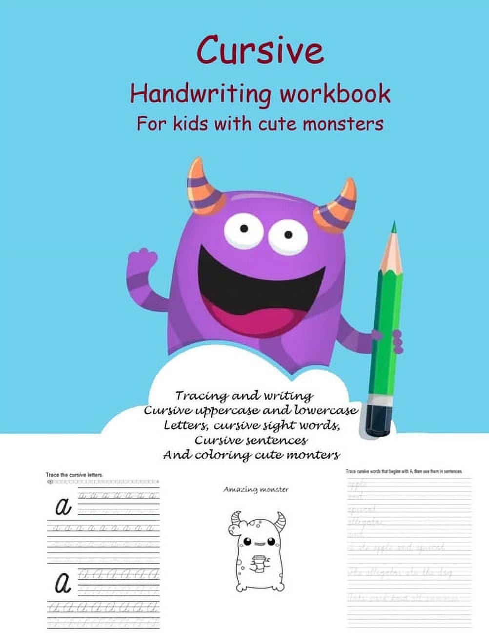 Cursive Handwriting Workbook For kids With cute monsters: Cursive for ...