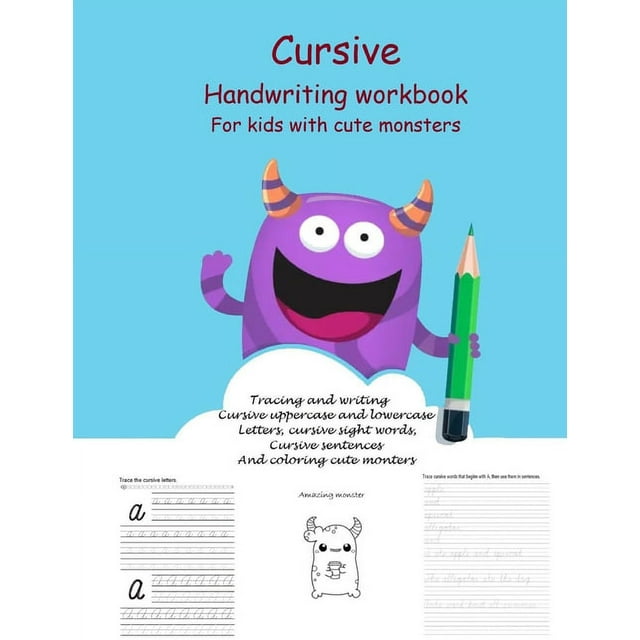 Cursive Handwriting Workbook For kids With cute monsters: Cursive for ...