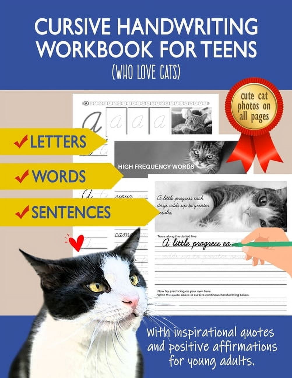 Cursive Handwriting Workbook for Teens (Who love cats): Cursive letter ...