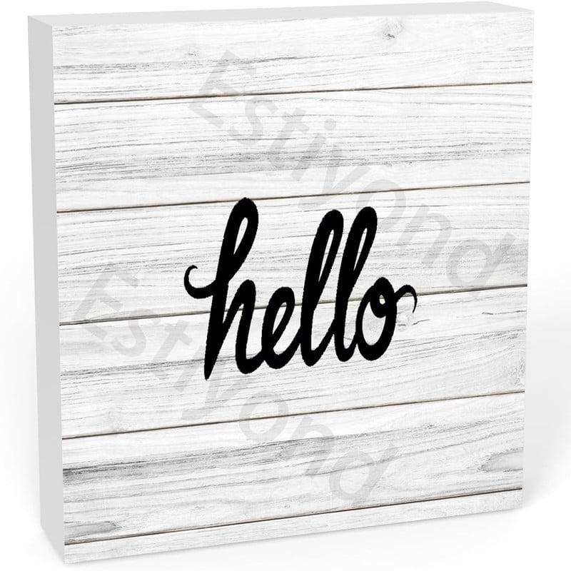 Cursive Hello Welcome Inspirational Wooden Box Sign Office Desk Decor 5 ...