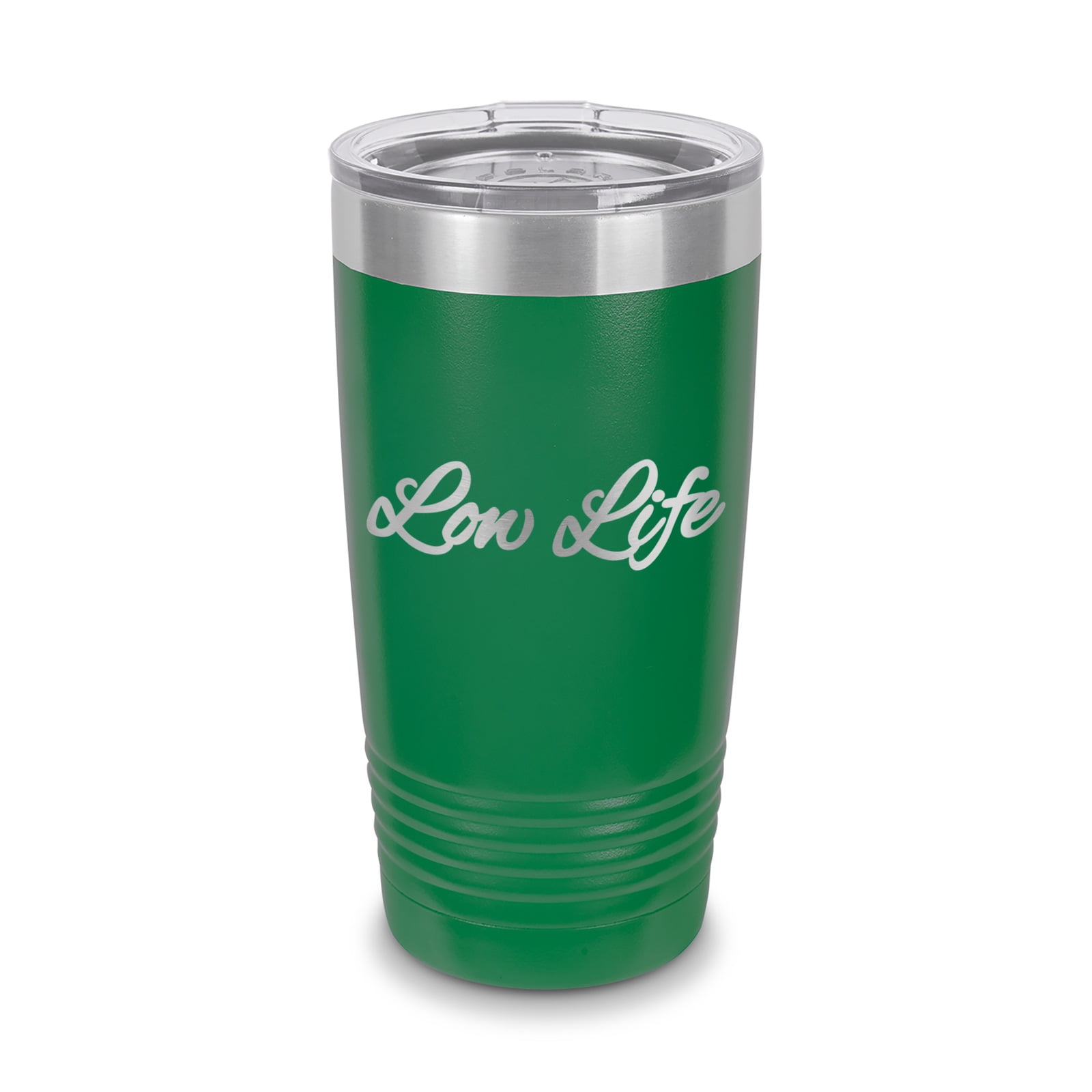 Cursive Lowlife Tumbler 20 oz - Laser Engraved w/ Clear Lid - Stainless ...