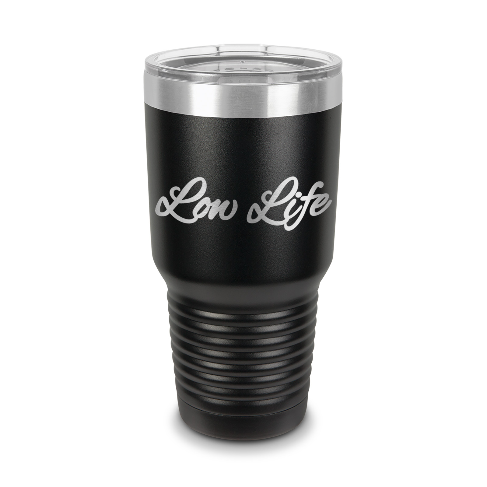 Cursive Lowlife Tumbler 30 oz - Laser Engraved w/ Clear Lid - Stainless ...