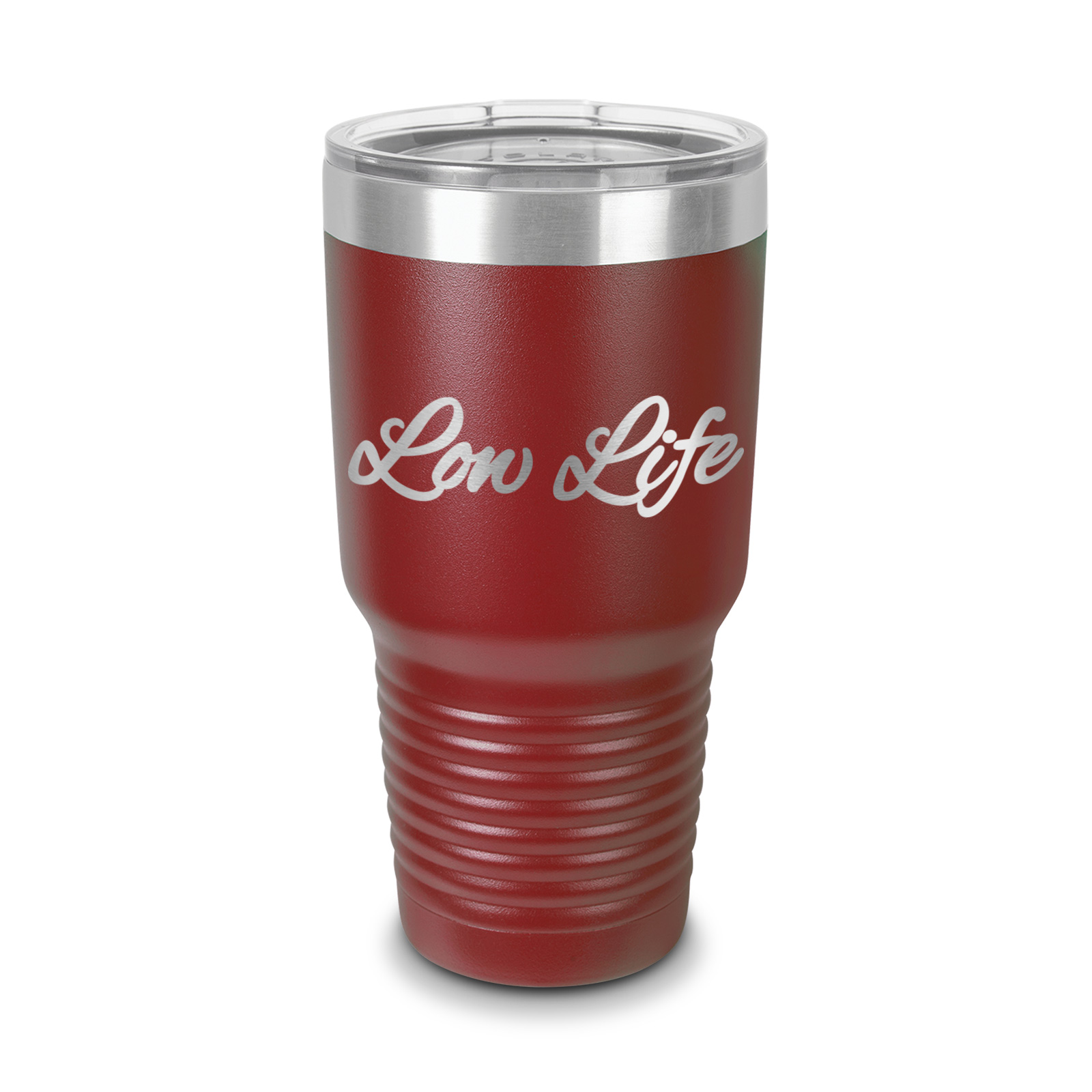 Cursive Lowlife Tumbler 30 oz - Laser Engraved w/ Clear Lid - Stainless ...