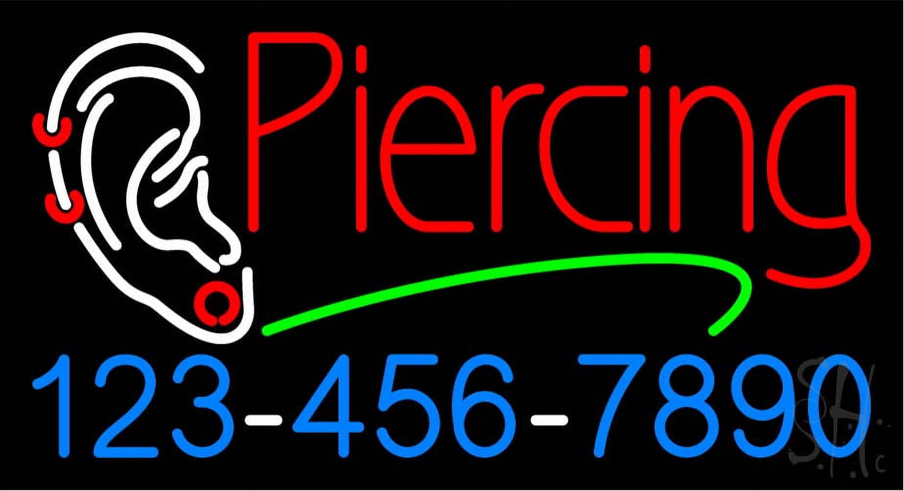 Cursive Piercing with Phone Number LED Neon Sign 13" Tall x 24" Wide ...