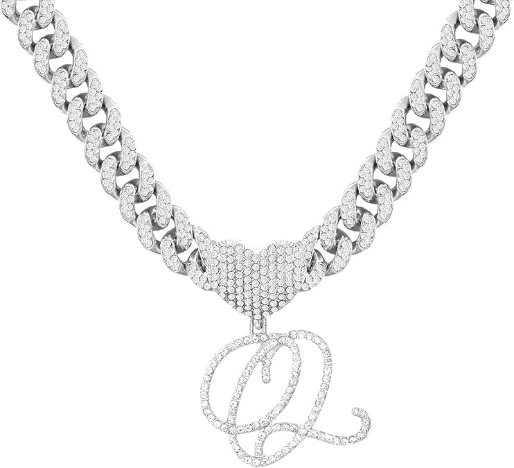 Cursive Silver Initial Pendant Necklaces Alphabet Pendant Miami Cuban ...