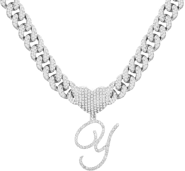 Cursive Silver Initial Pendant Necklaces Alphabet Pendant Miami Cuban ...