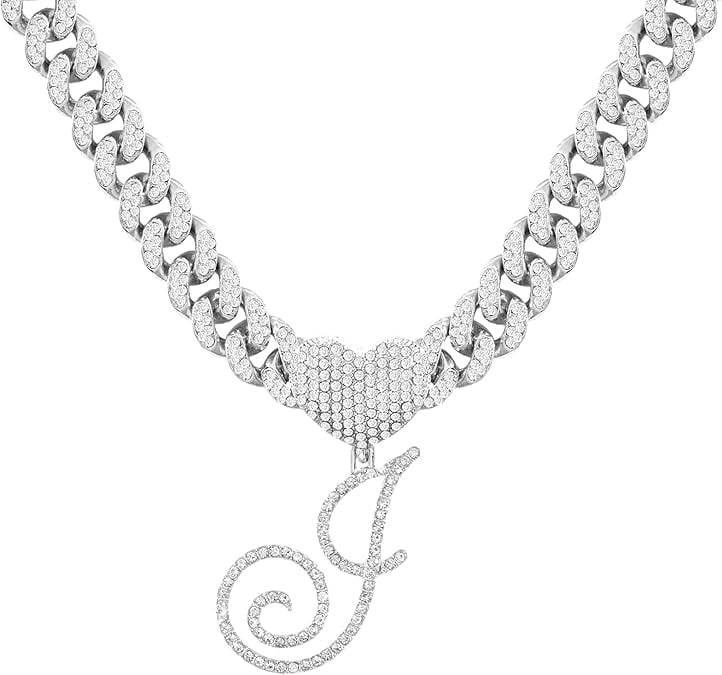 Cursive Silver Initial Pendant Necklaces Alphabet Pendant Miami Cuban ...