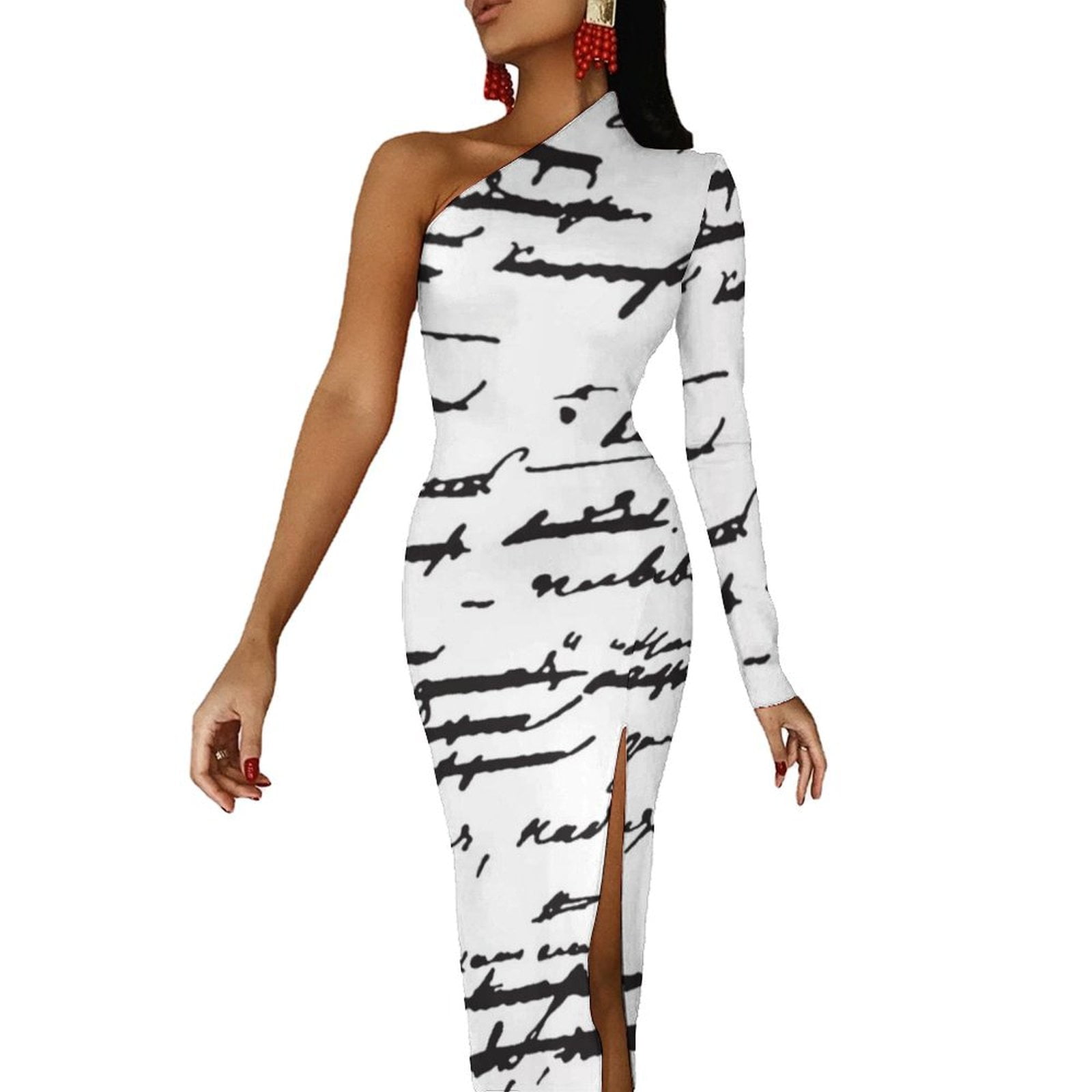 Cursive Word Em English hand writing Half Dleeve Split Dress luxury ...