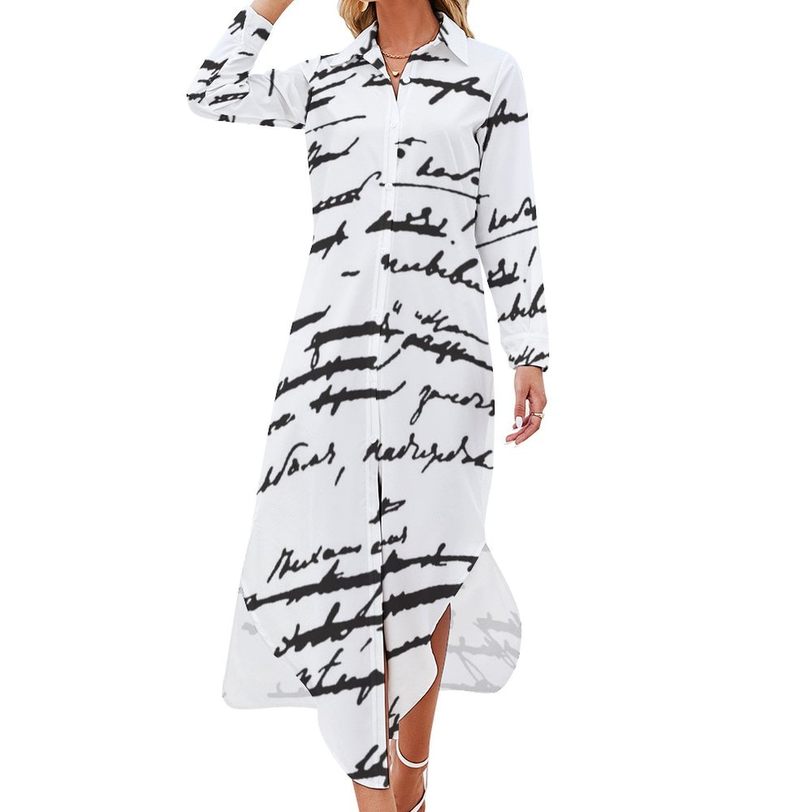 Cursive Word Em English hand writing Long Sleeved Shirt Dress Party ...