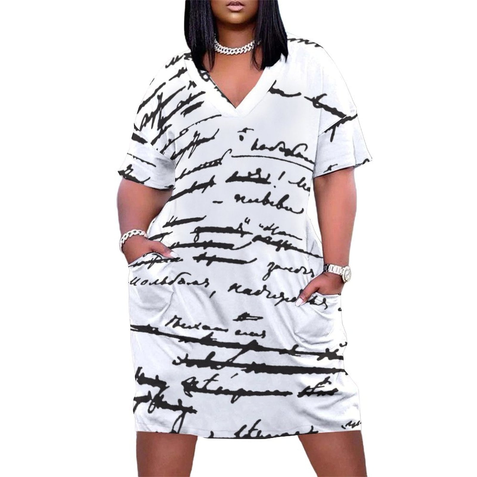 Cursive Word Em English hand writing Loose Pocket Dress dresses summer ...