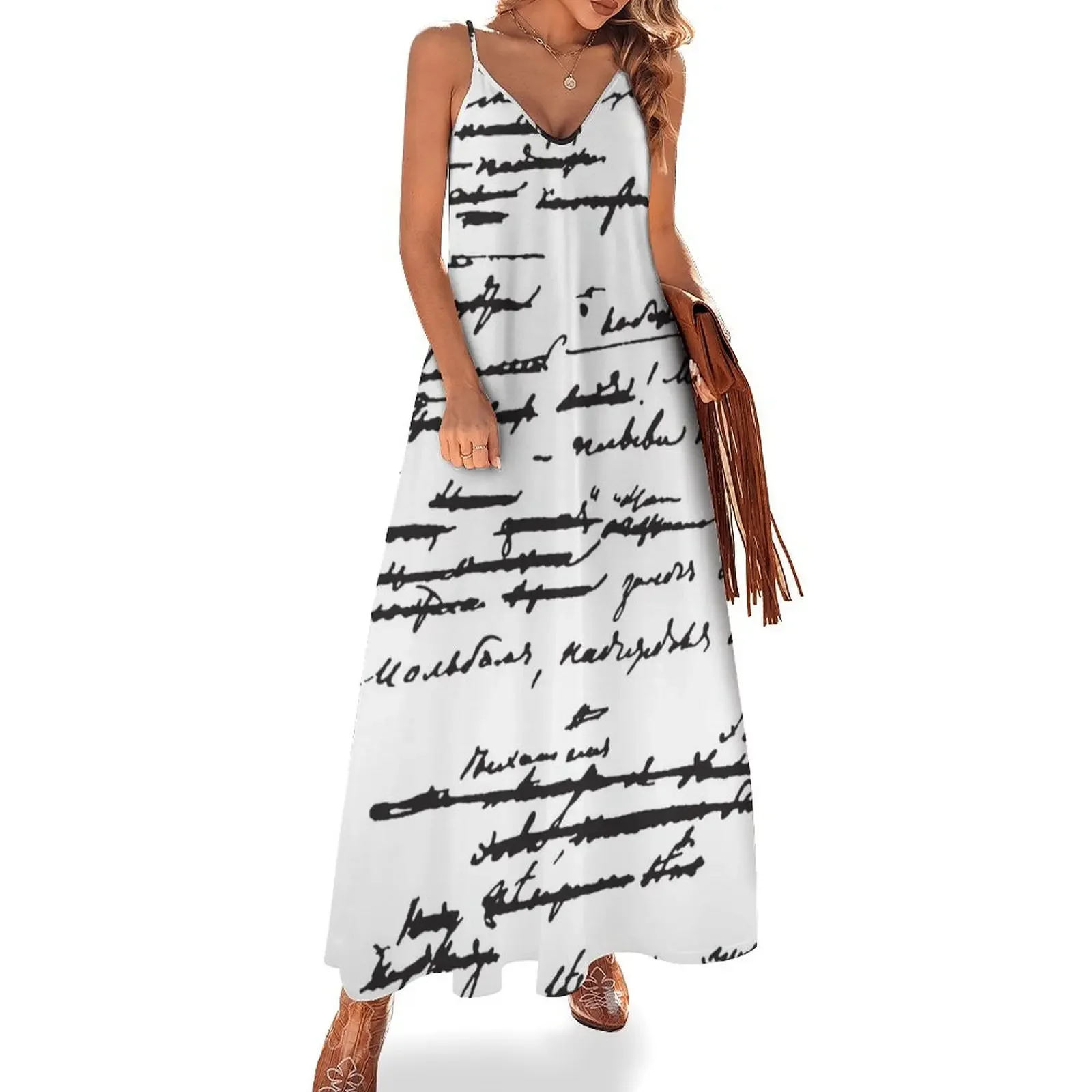 Cursive Word Em English hand writing Sleeveless Dress summer dress ...