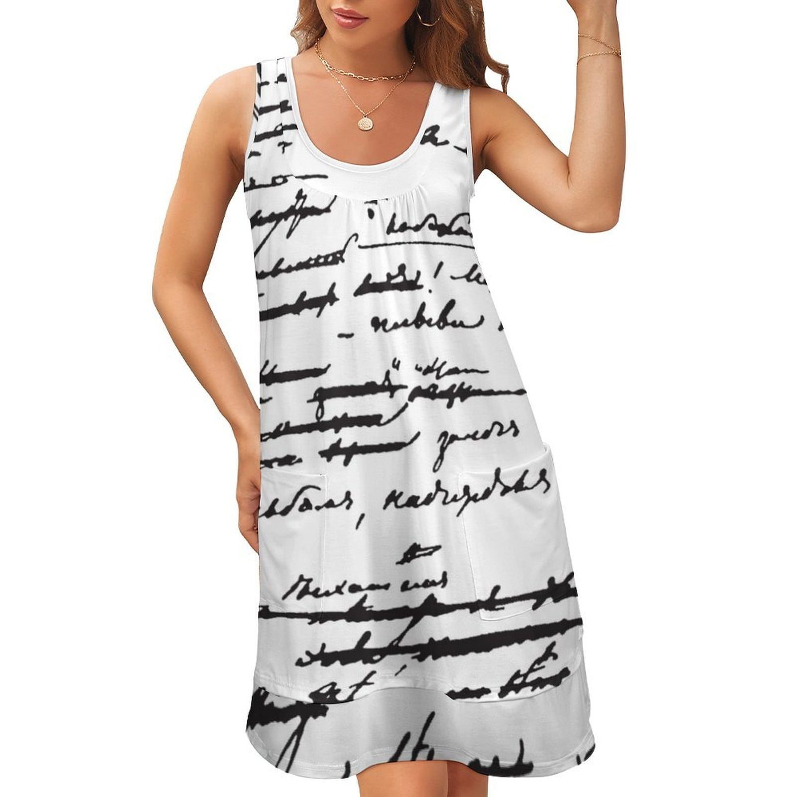 Cursive Word Em English hand writing Sleeveless U-Neck Fake Two Piece ...