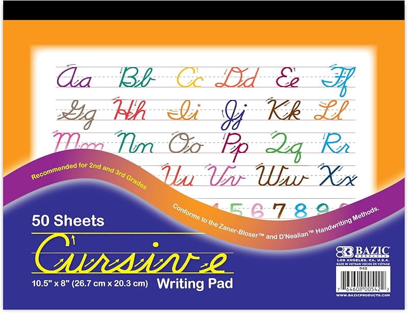 Cursive Writing Pad 50 Sheet 10.5" X 8", Handwriting Learning Practice ...