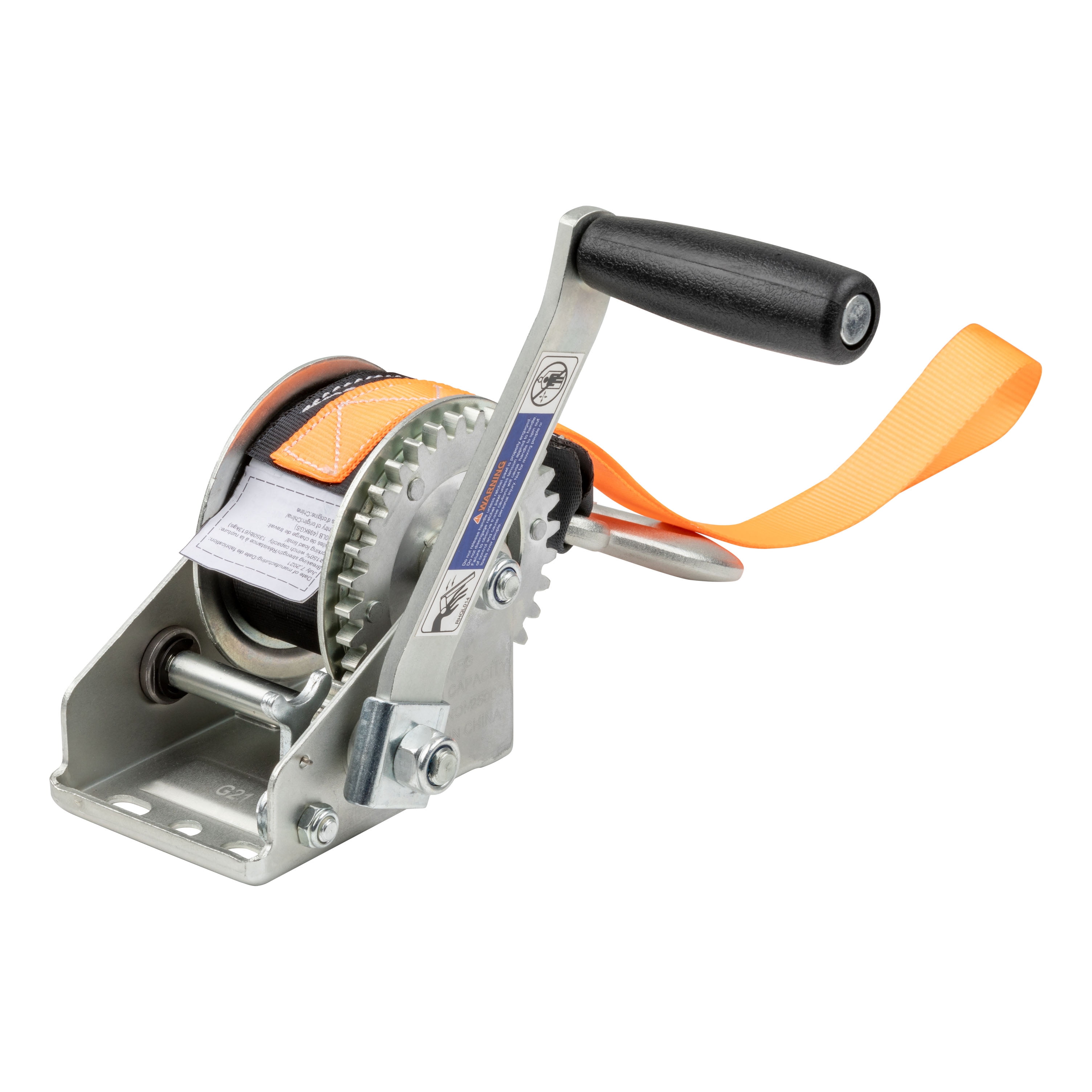CURT Hand Crank Winch with 15' Strap & Bow Loop (900 lbs, 6.5" Handle ...