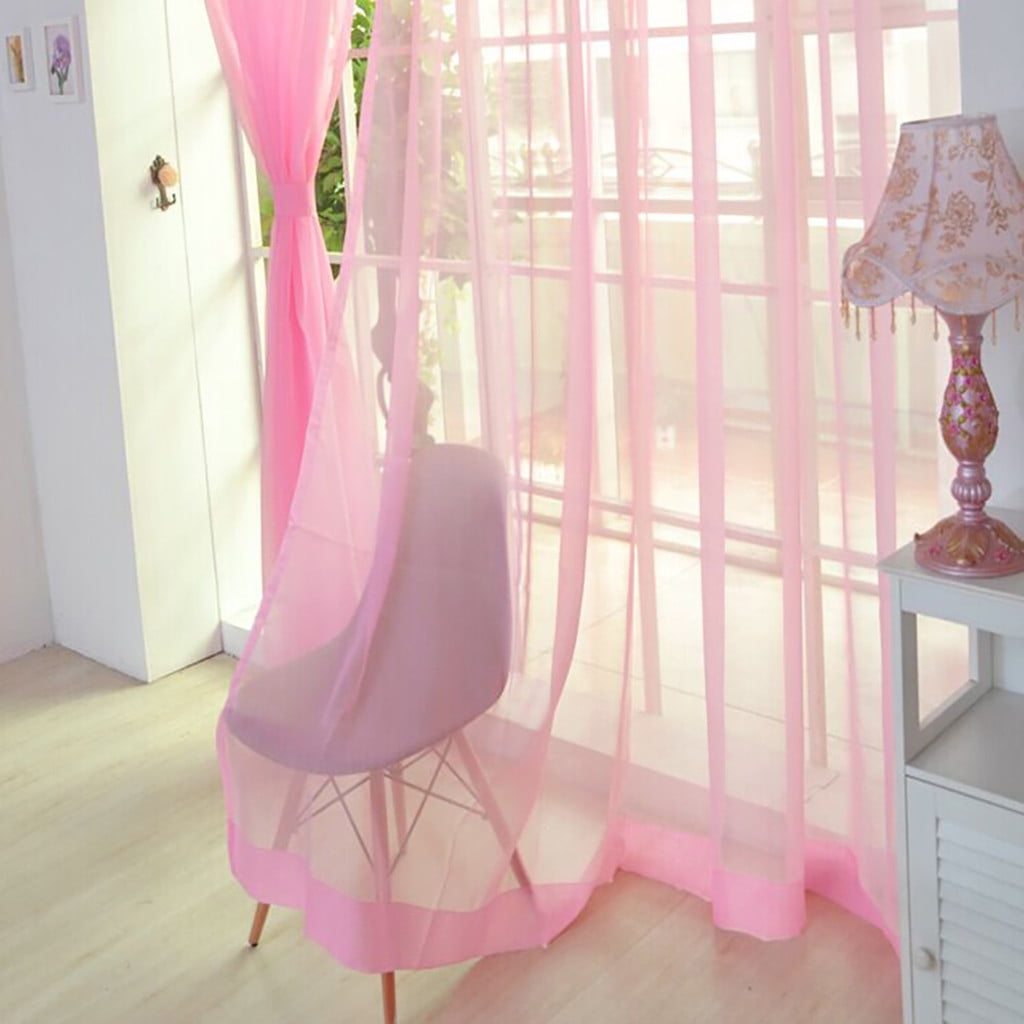 Curtain,1 PCS Pure Color Tulle Door Window Curtain Drape Panel Sheer ...