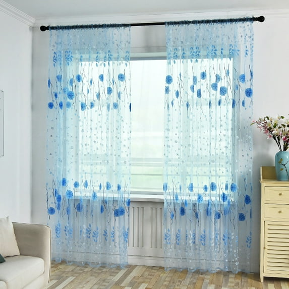 Curtain,55‘’X94.5‘’ Window Screen Decoration Cluster Flower Tulle ...