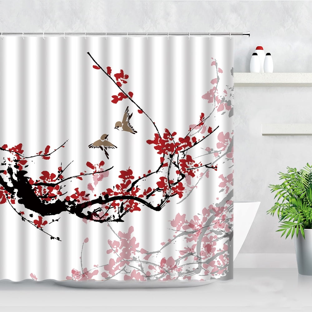Curtain Bath Decor Home Fabric Landscape Painting Ink Style Chinese ...