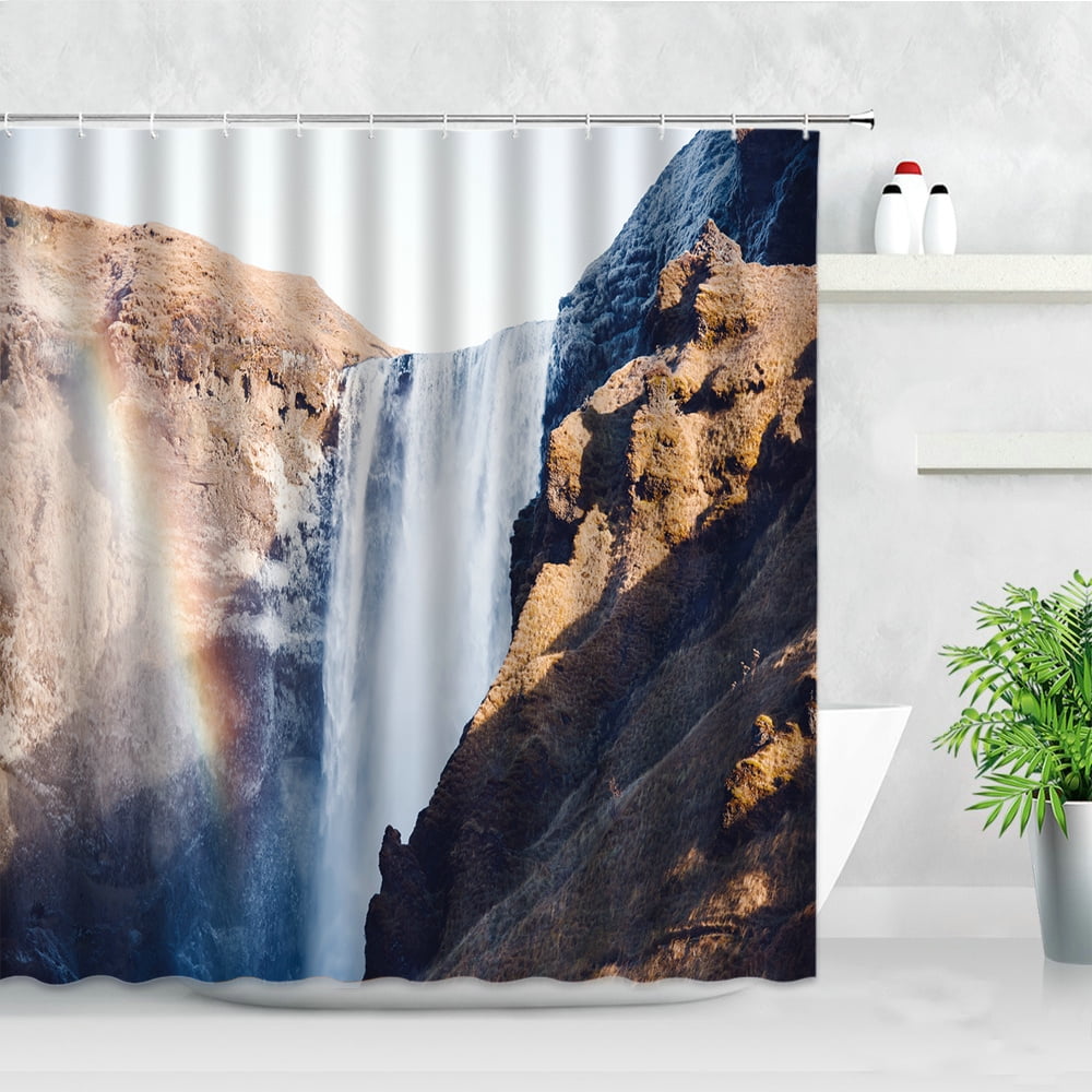 Curtain Bathroom Screens Decor Fabric Creative Landscape Natural Plants ...