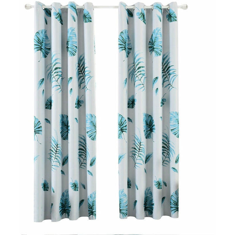 Curtain Blackout Curtain Blue Tropical Rainforest Banana Leaf Perforated 100 250CM Type A ...