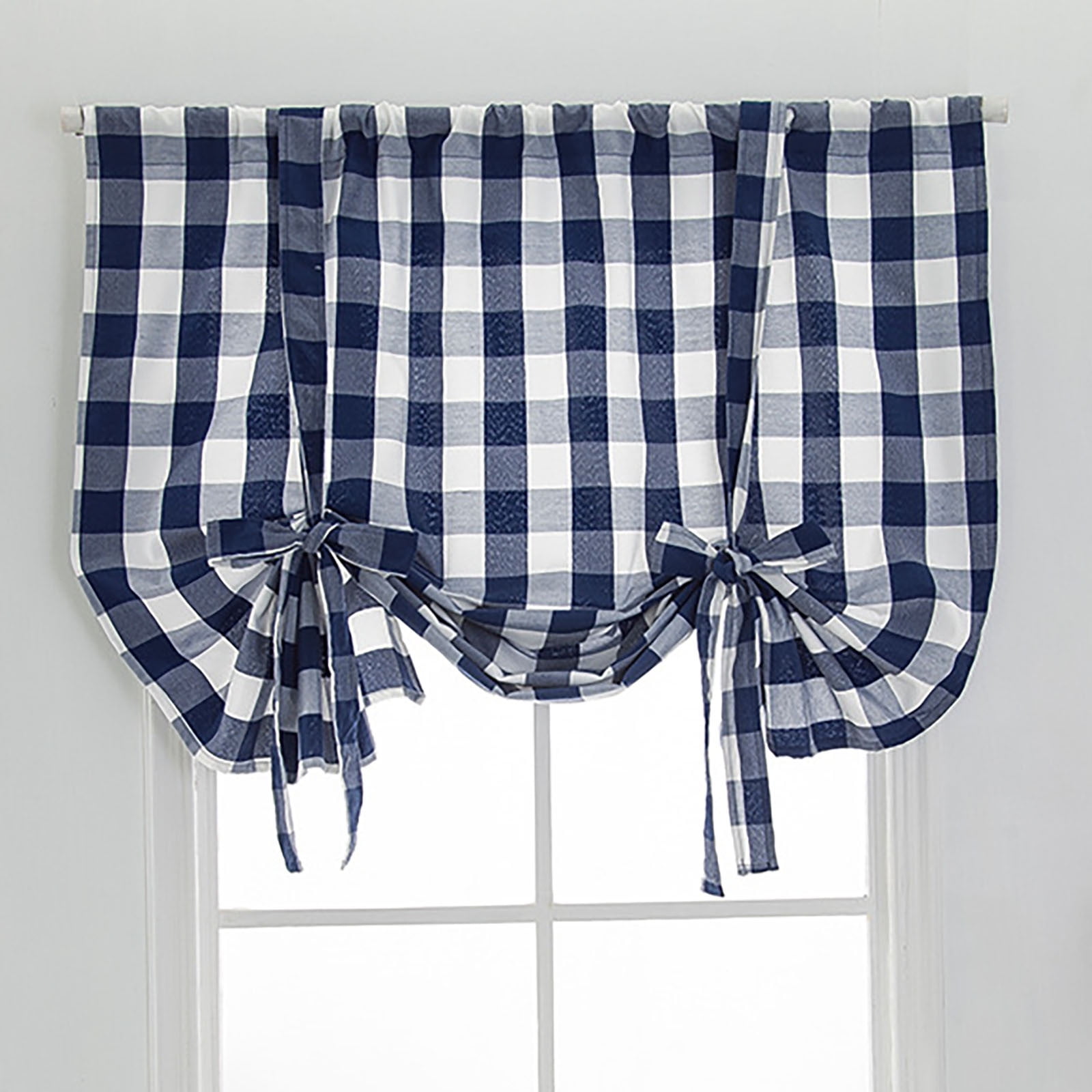 Curtain,Check Lace Up Curtains For Windows 24 X 47 Inch Rod Pocket ...