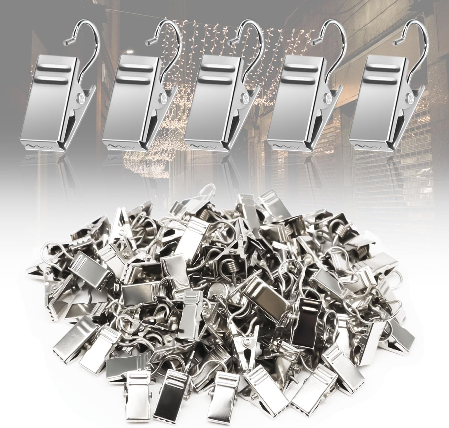 Curtain Clips, 200 Pack Stainless Steel Light Clips for Outside String ...