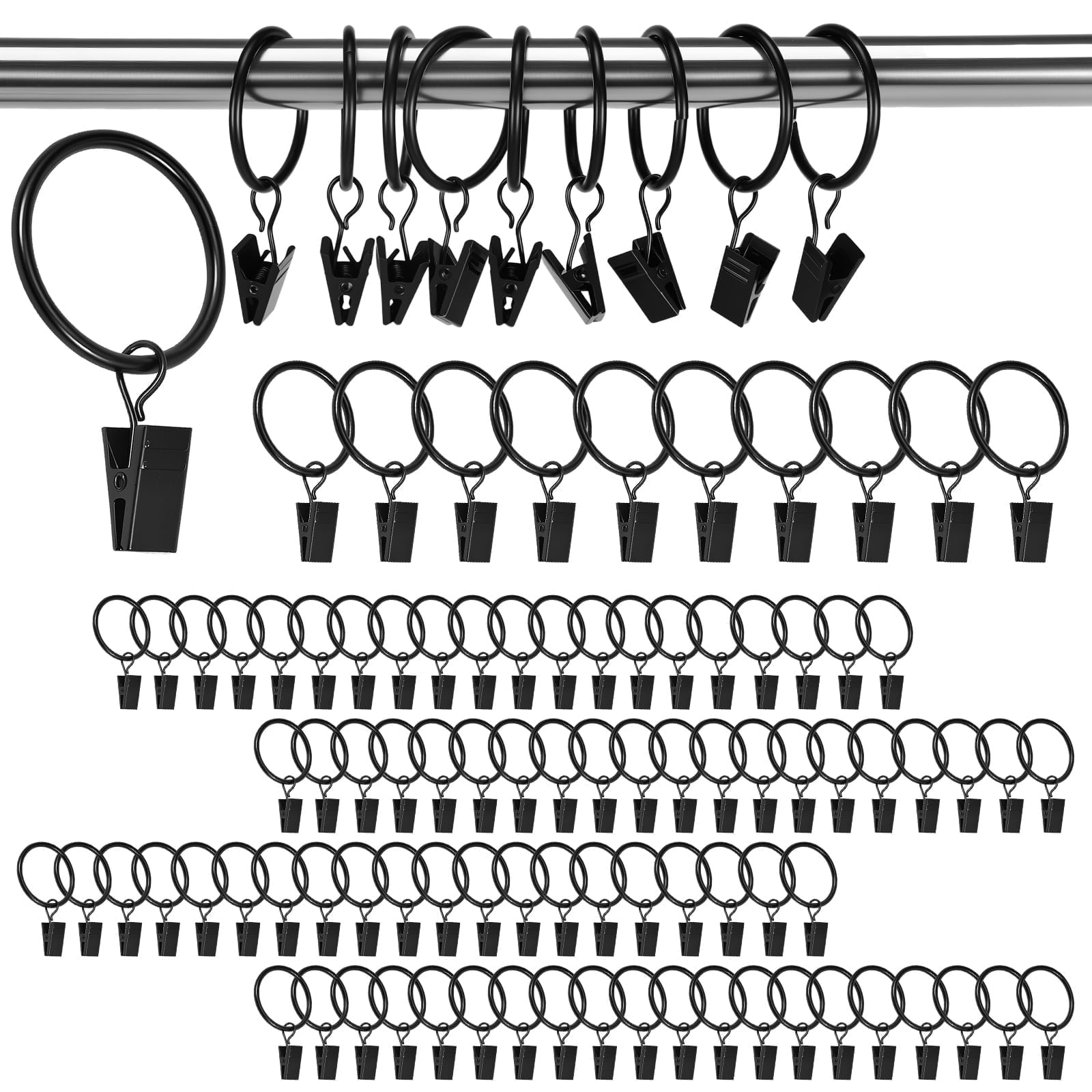 Curtain Clips Black Drapery Rings Set Practical Versatile Rod Metal ...