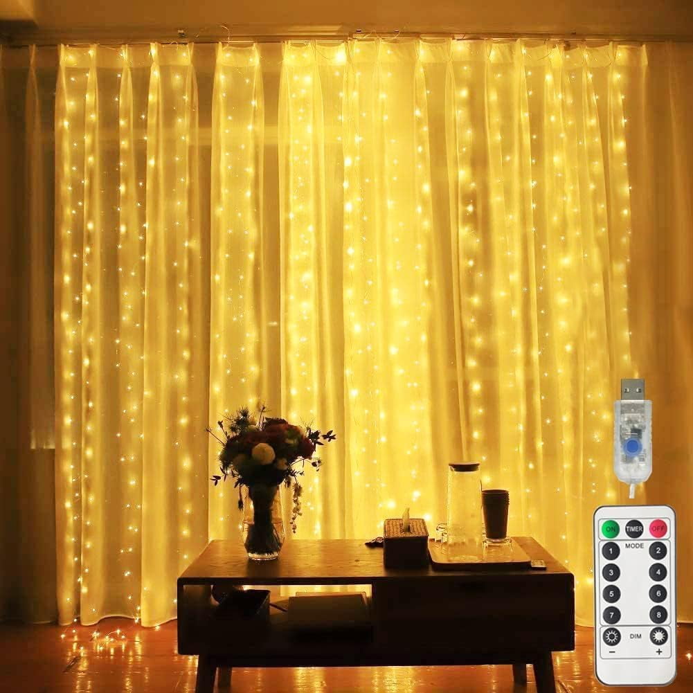 Curtain Fairy String Lights, 300 LED Dimmable Fairy Curtain Lights for ...