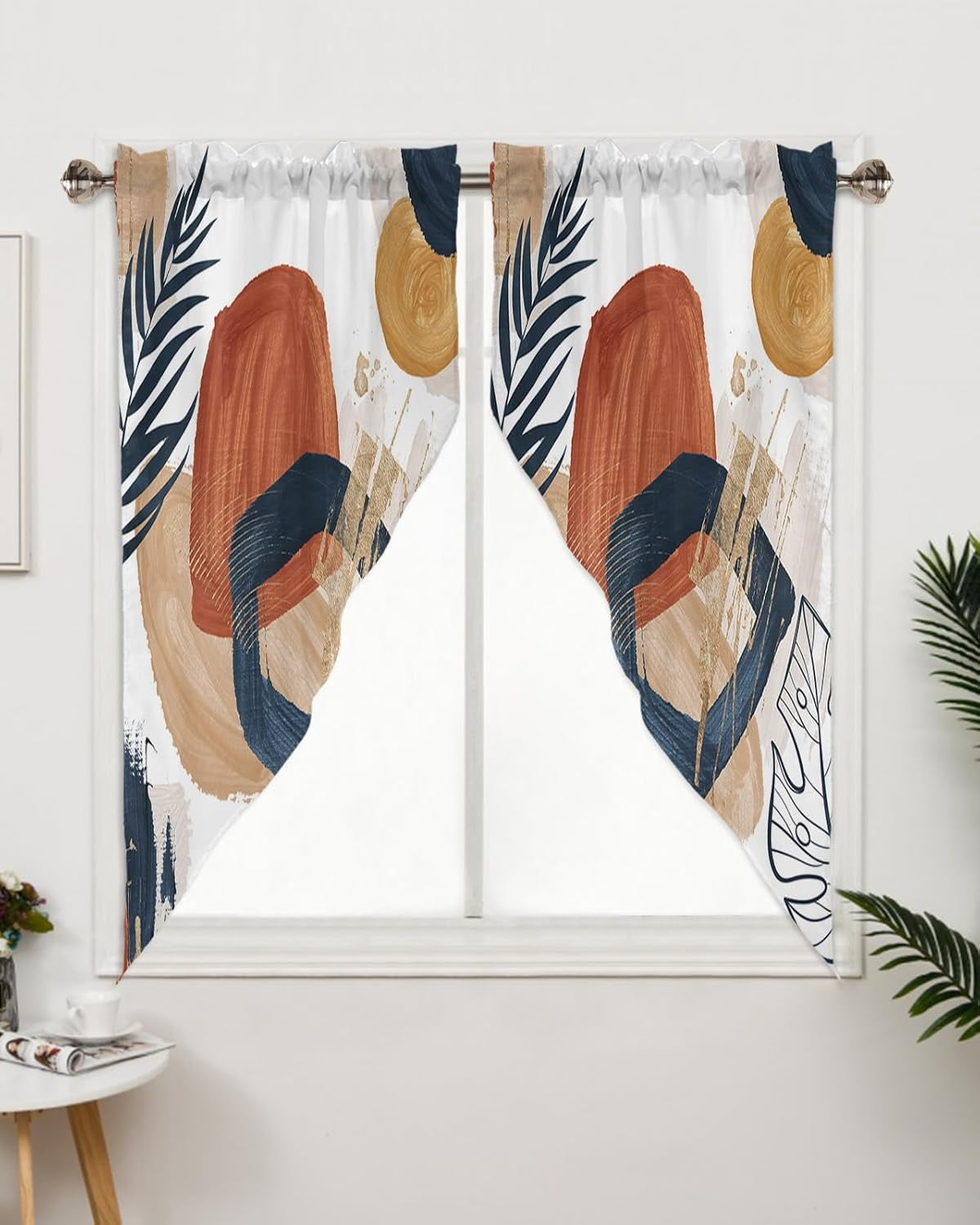 Curtain Fall Thanksgiving Watercolor Pumpkin Kitchen Valances Rod ...