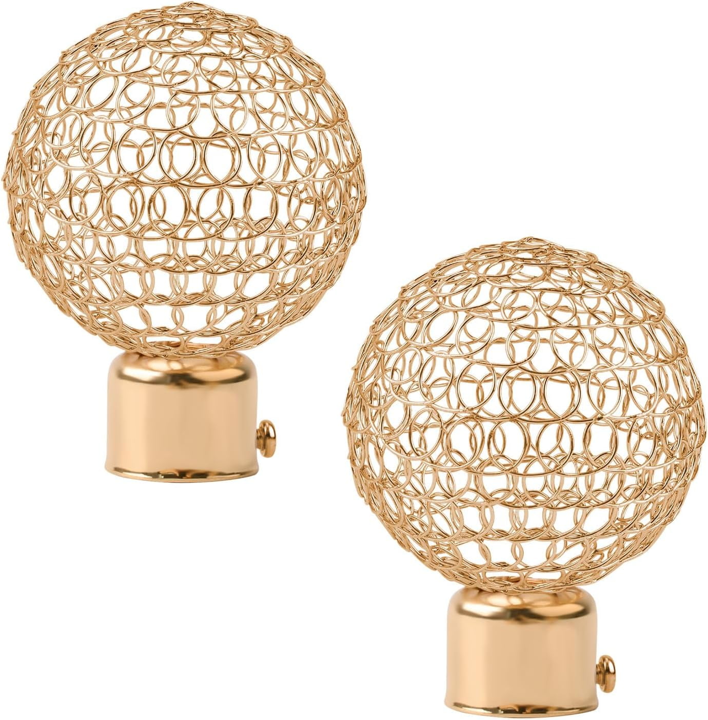Curtain Finials, 2Pcs Golden Hollow Ball Drapery Rail Pole Head Cap ...