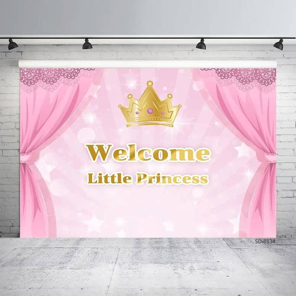 Curtain Golden Crown Little Princess Birthday Party Backgrounds Baby ...