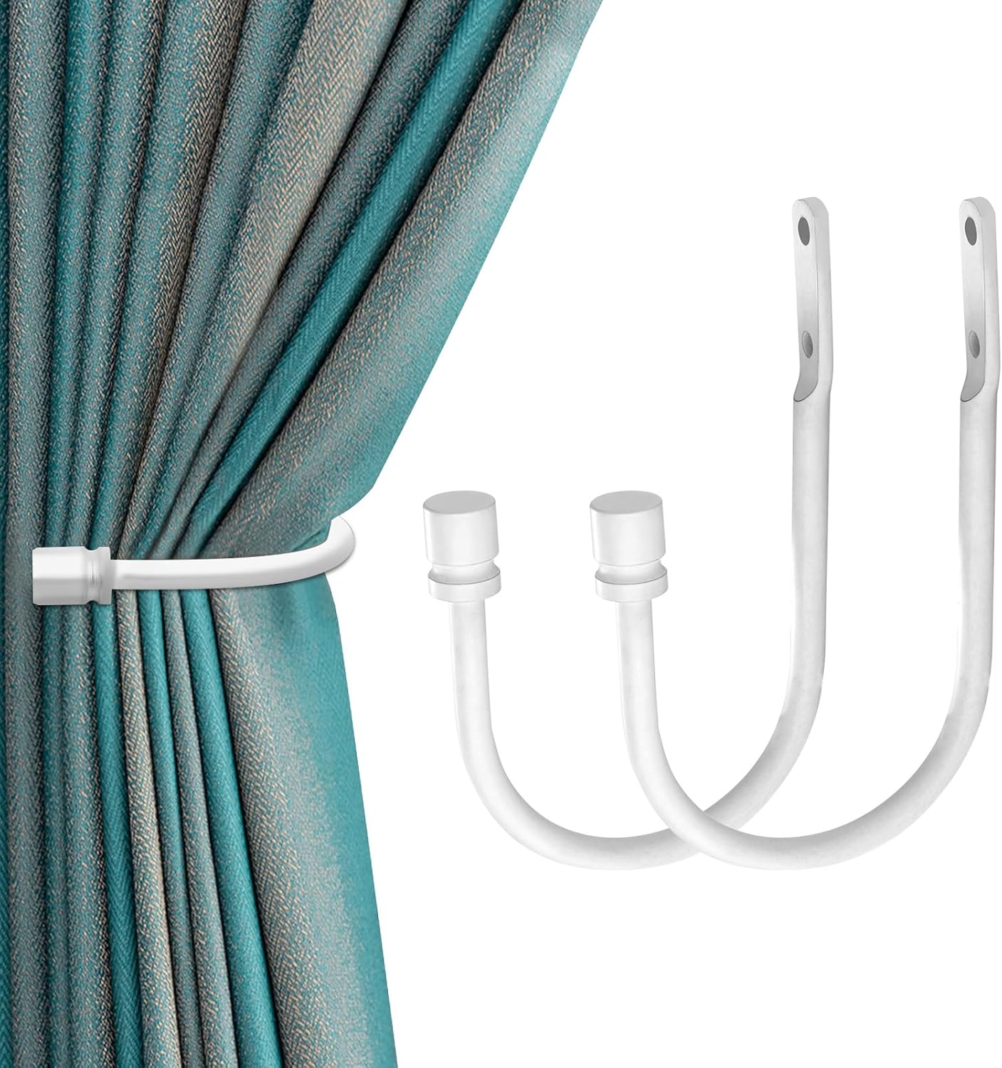 Curtain Holdback,2 Pcs Curtain Tiebacks with Classic End Cap, U Shaped ...