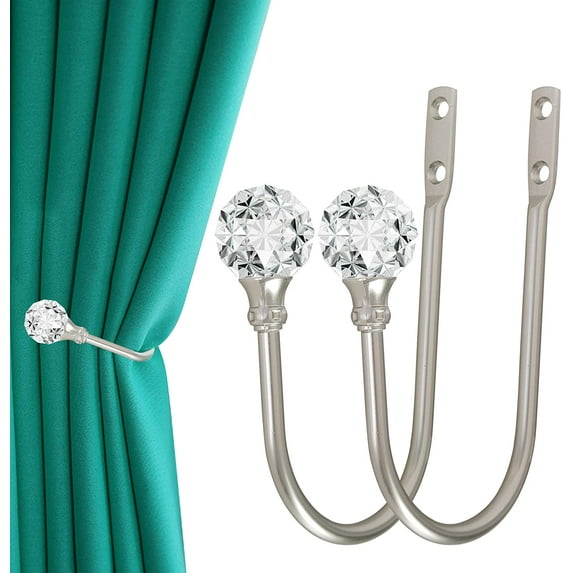 Curtain Holdback, 2pcs Wall Mounted Drapery Tiebacks with Clear Crystal ...