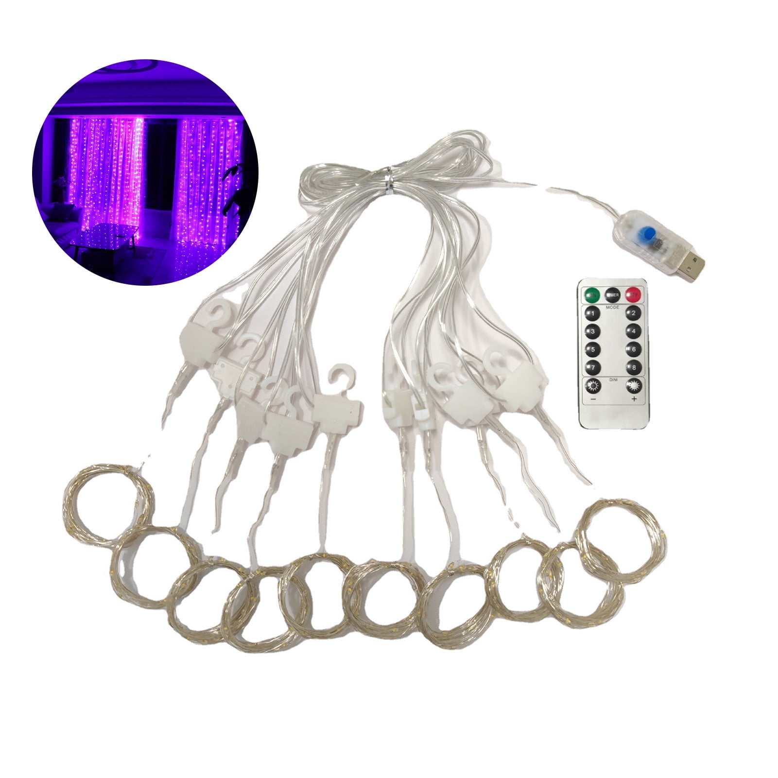 Curtain Light Hook Design LED Lights with Remote Control USB Powered ...