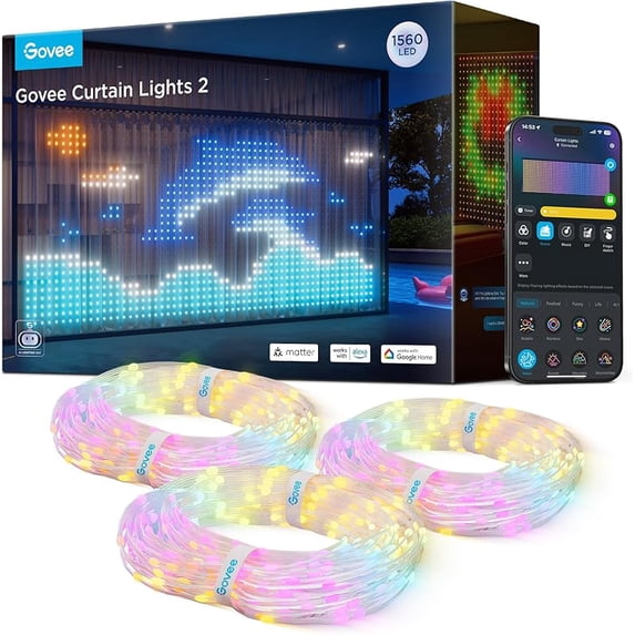 Curtain Lights 2, 520 LEDs, Smart LED Curtain Light with DIY GIF , Non ...