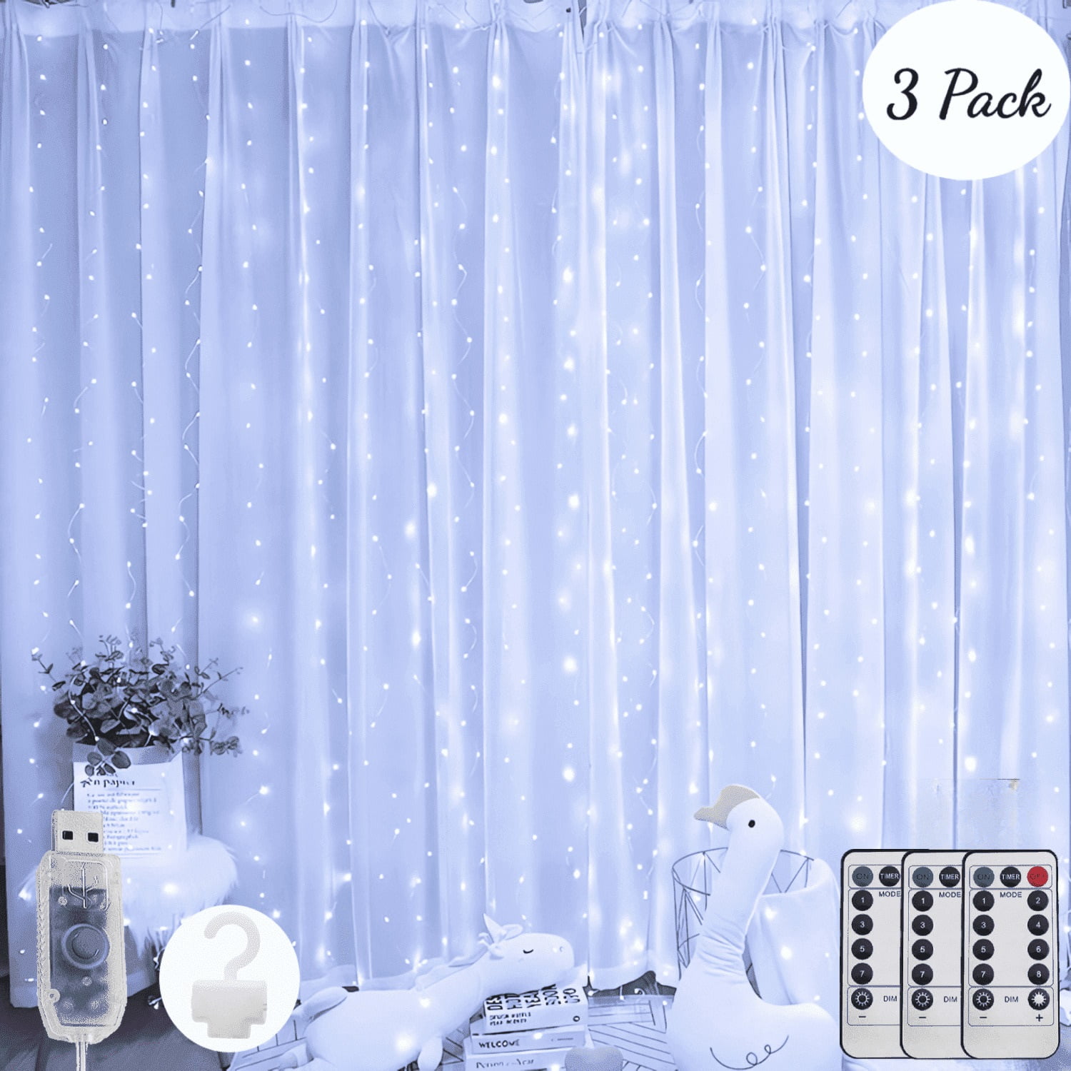 Curtain Lights,3 Pack 900 LED Bedroom Curtain Lights,8 Modes Curtain ...