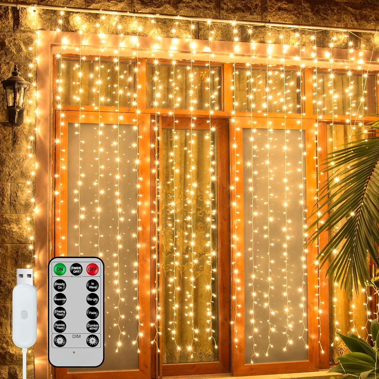 Curtain Lights 6.6x6.6ft, 200 String Lights with Remote 8 Modes ...