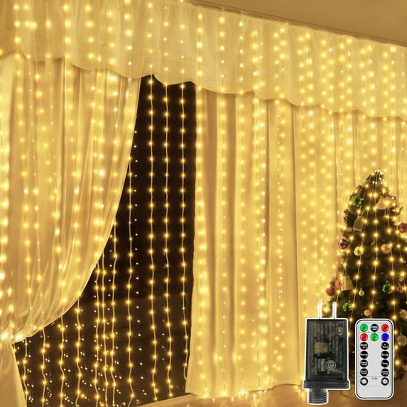 Curtain Lights 600LED 19.7ft x 9.8ft, IP67 Outdoor Curtain Rice Lights ...