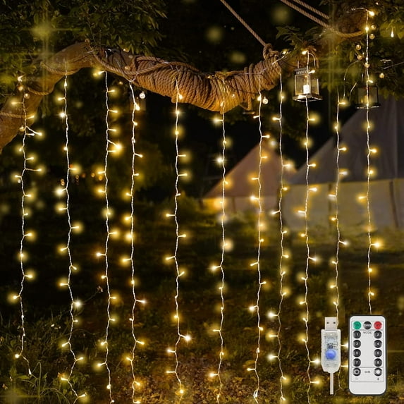 Curtain Lights for Bedroom, 200 Led Hanging String Light Outdoor, Fairy ...