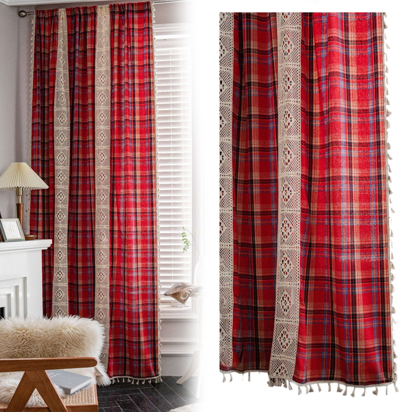 Curtain,Long Living Room Curtains Plaid Pattern Braided Patchwork ...