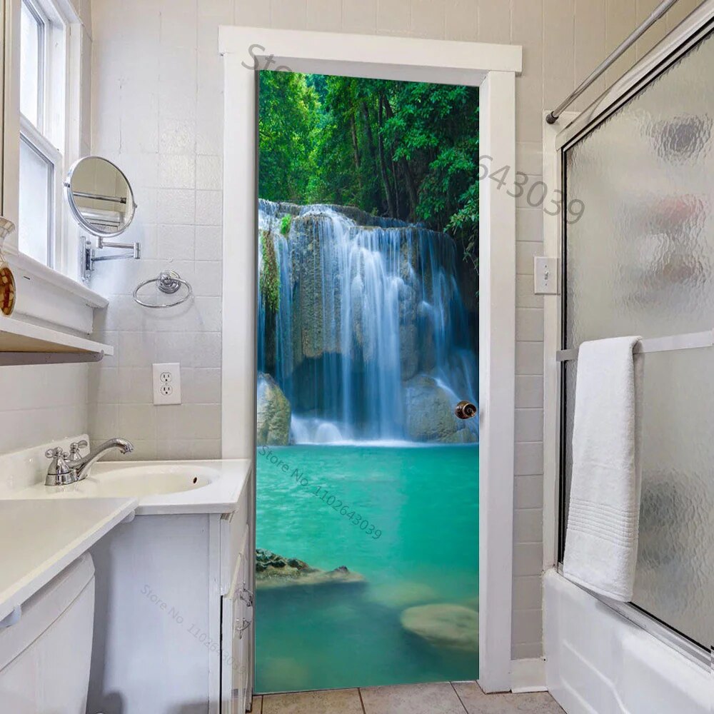 Curtain Outside Sea Door Stickers Beach Adhesive Mural Decoration ...