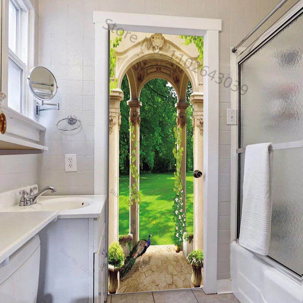 Curtain Outside Sea Door Stickers Beach Adhesive Mural Decoration ...