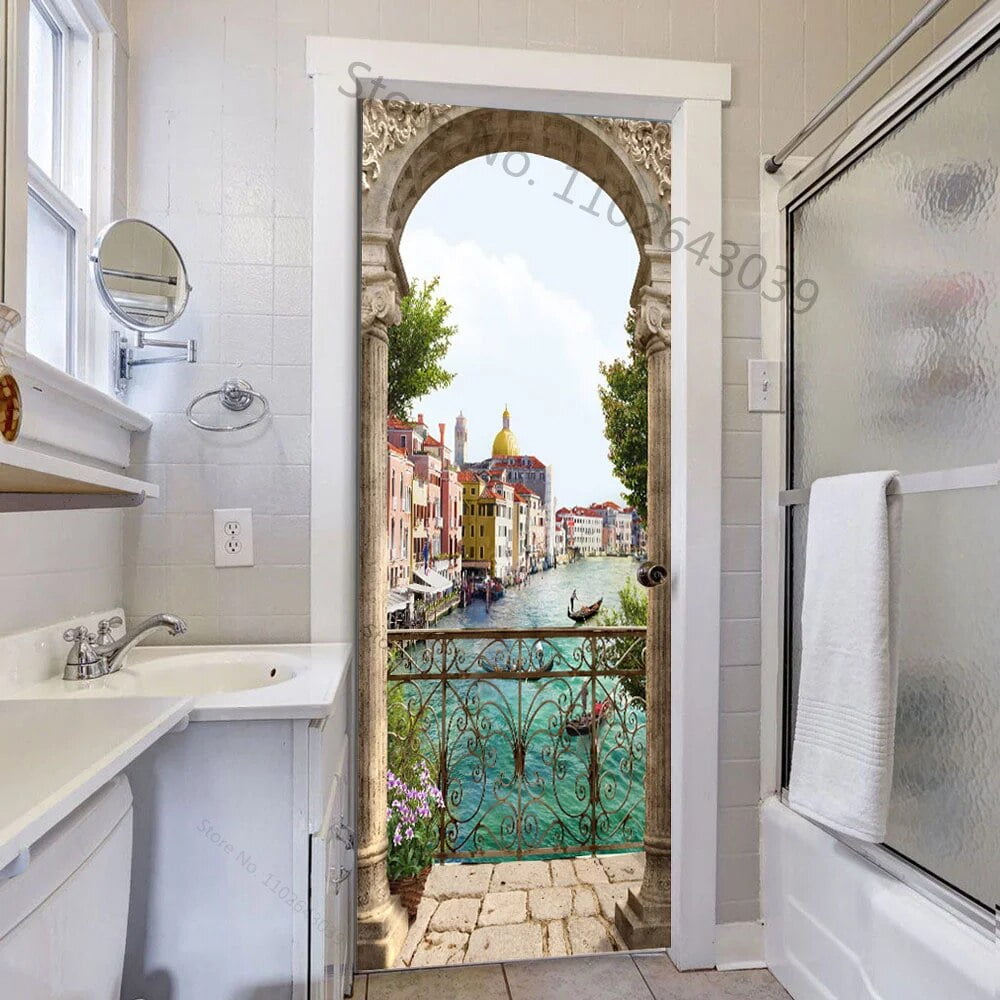 Curtain Outside Sea Door Stickers Beach Adhesive Mural Decoration ...