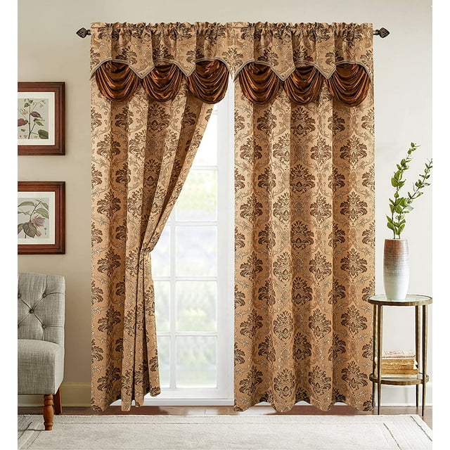 Curtain Window Panels with Attached Fancy Valance, (Set of 2) 54 x 84 ...