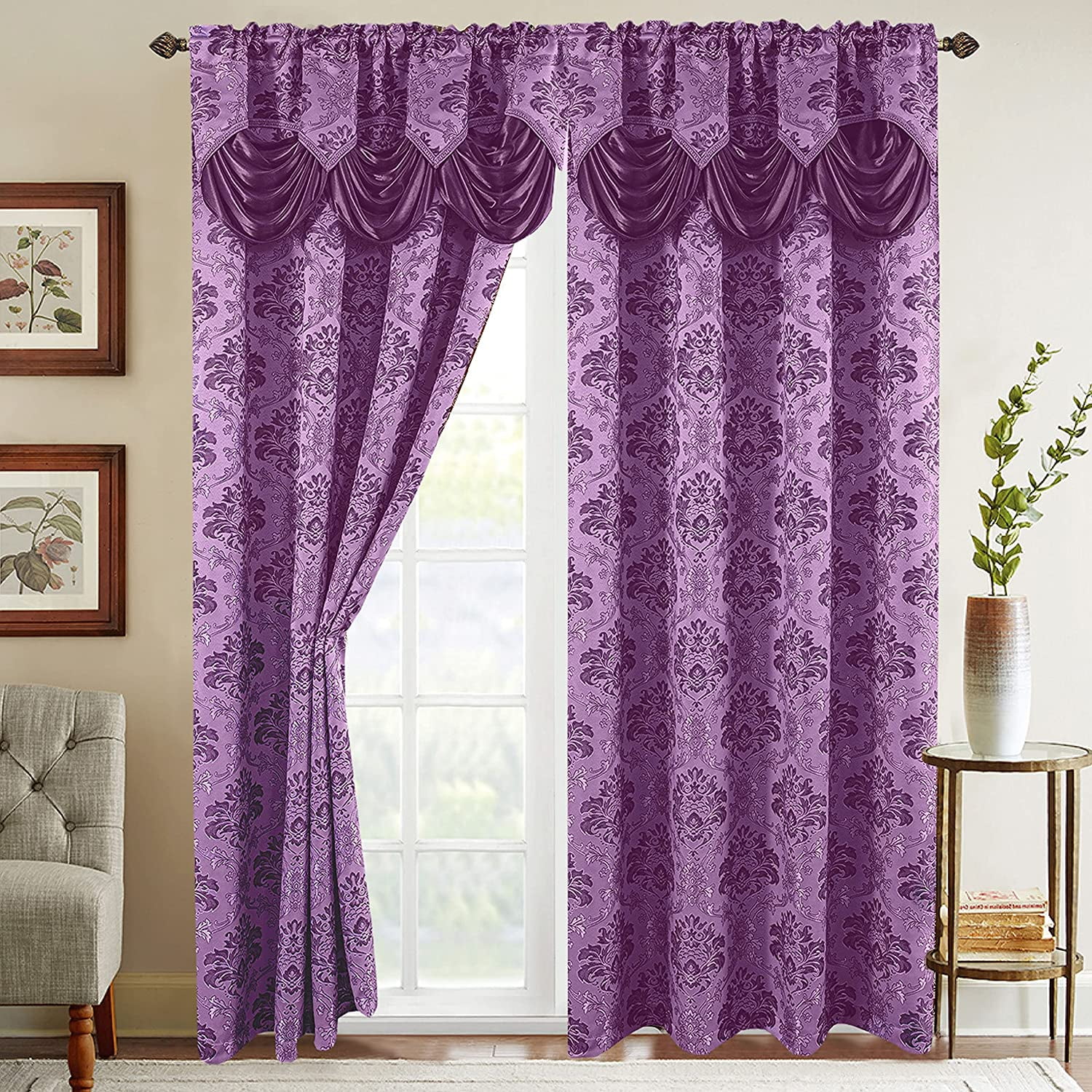 Curtain Window Panels with Attached Fancy Valance, (Set of 2) 54 x 84 ...