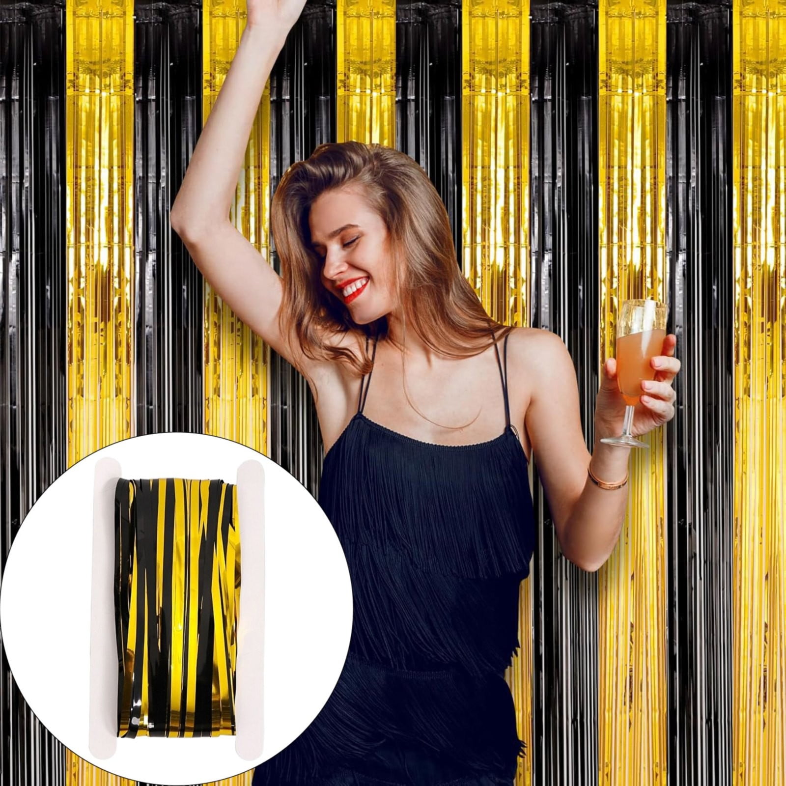 Curtain Panels Black And Gold Fringe Curtain Metallic Foil Fringe ...