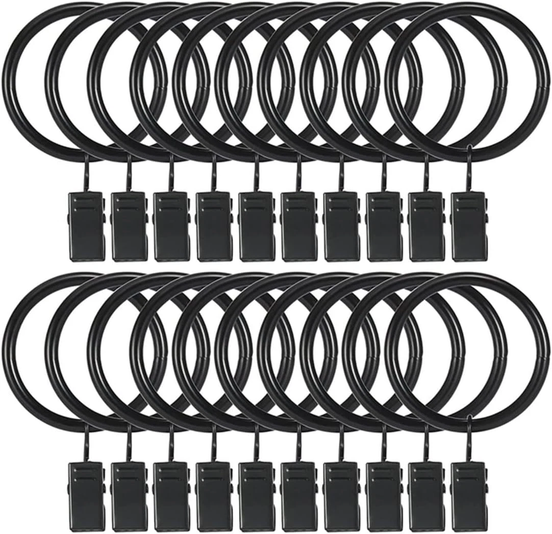 Curtain Rings With Clips 1.5 Inch Set 20 Heavy Duty Curtain Hooks For ...